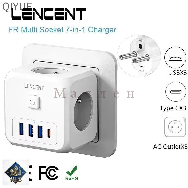 Тройник разветвитель LENCENT Евро с 3 USB портами и 1 Type-C
