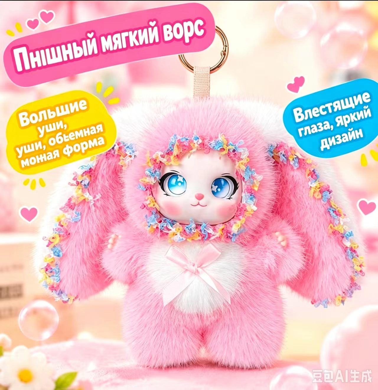 Плюшевый брелок-кролик с большими ушами, мягкий подвеска для сумки и ключей