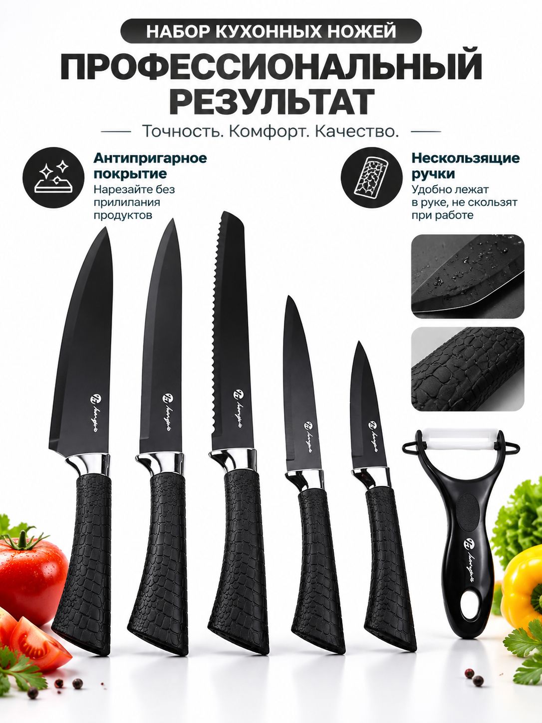 HENVO Набор кухонных ножей из 6 предметов