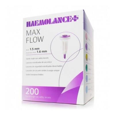 Ланцет Heamolance Plus Max Flow, глубина прокола 1,6 мм, лезвие1,5 мм, уп. по 200 шт.