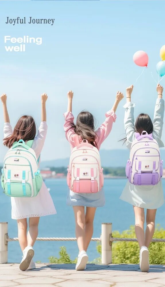 Сумка школьная Joyful Journey для девочек, подростковый рюкзак, полиэстер, черный/белый, Весна-лето 2025 — фото 1