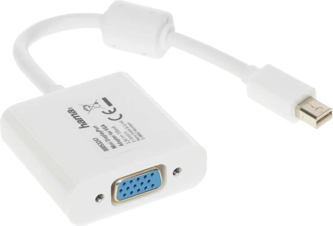Адаптер Video HAMA VGA (f) (прямой) - miniDisplayPort (m) (прямой), 0.1м, белый