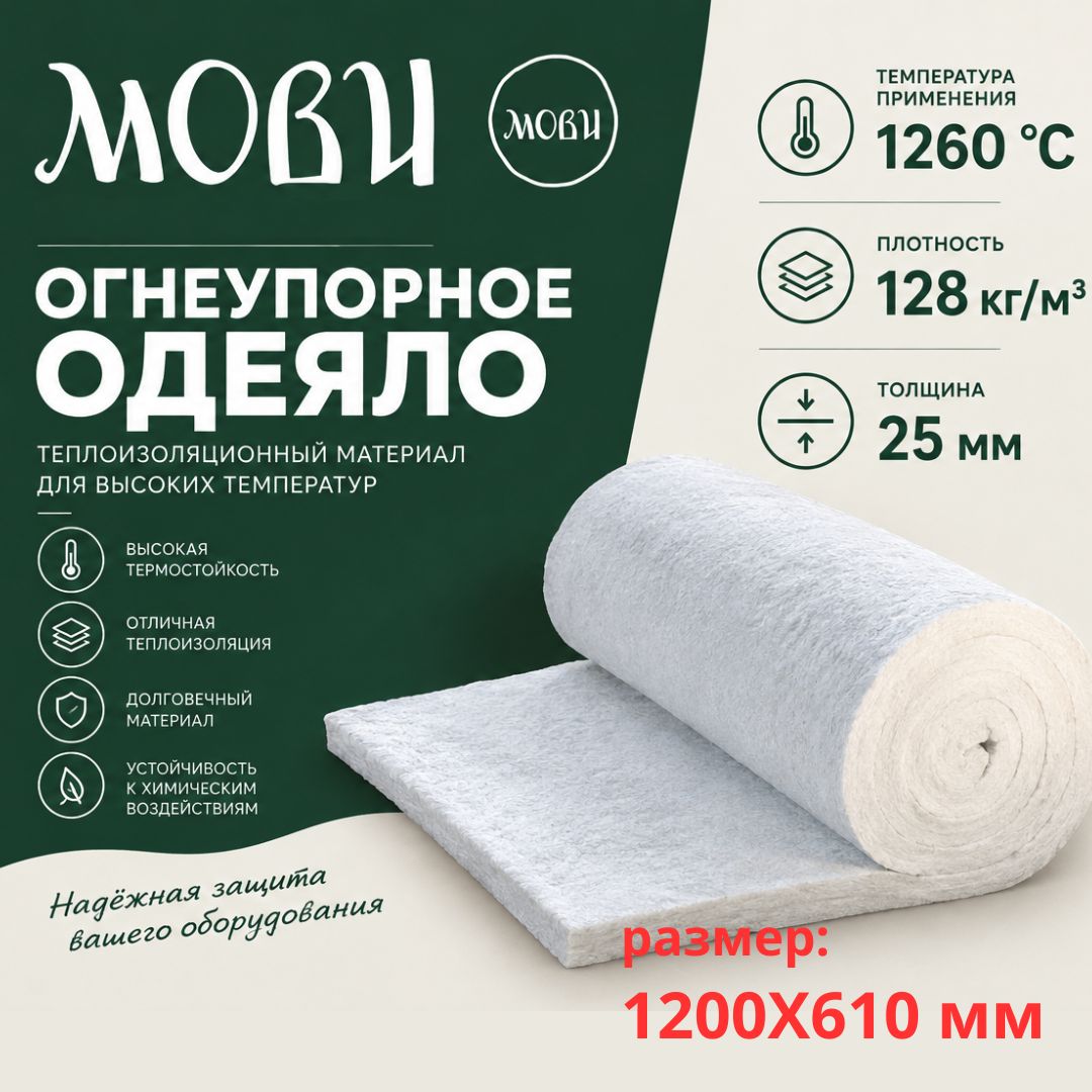 Огнеупорное керамическое одеяло мови для печи, для дымохода, для камина 1260 C 1200х610 мм