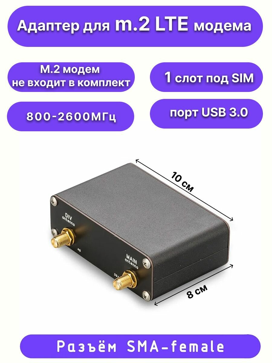 Бокс для размещения M.2 модемов LTE cat.4, cat.6, cat.12, cat.16 и SIM-карты, KROKS KSS-Cse M.2 (SMA-female)