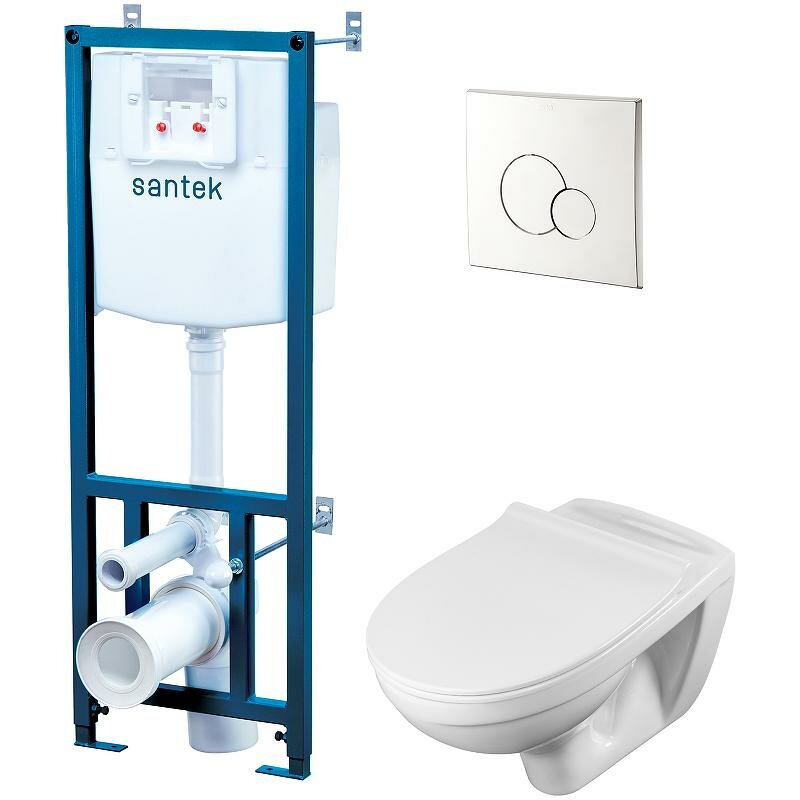 Инсталляция с унитазом комплект Santek Бореаль 1WH501544 белый, с сиденьем микролифт и кнопкой смыва хром