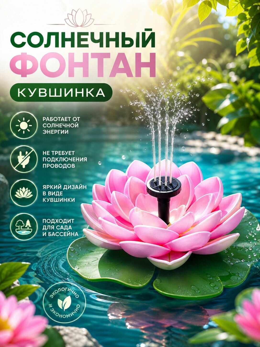Фонтан на солнечной батарее садовый, Лилия