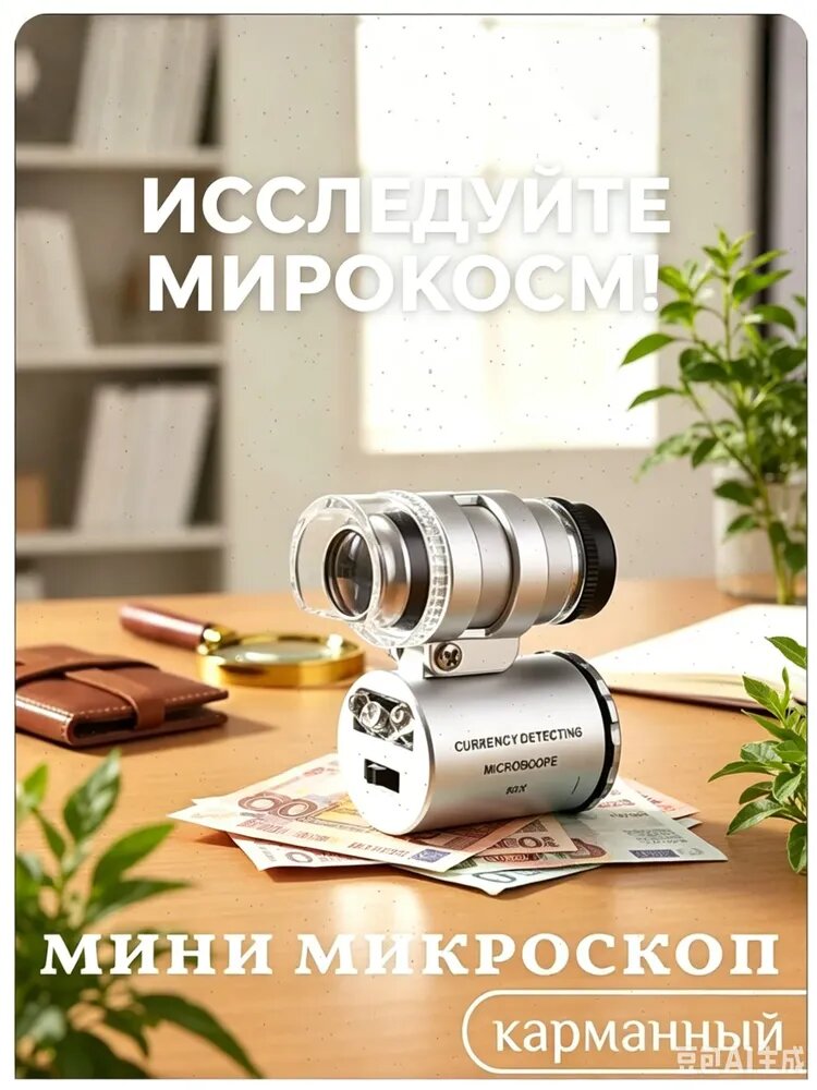Арманный миниатюрный микроскоп с LED-подсветкой для детей и взрослых