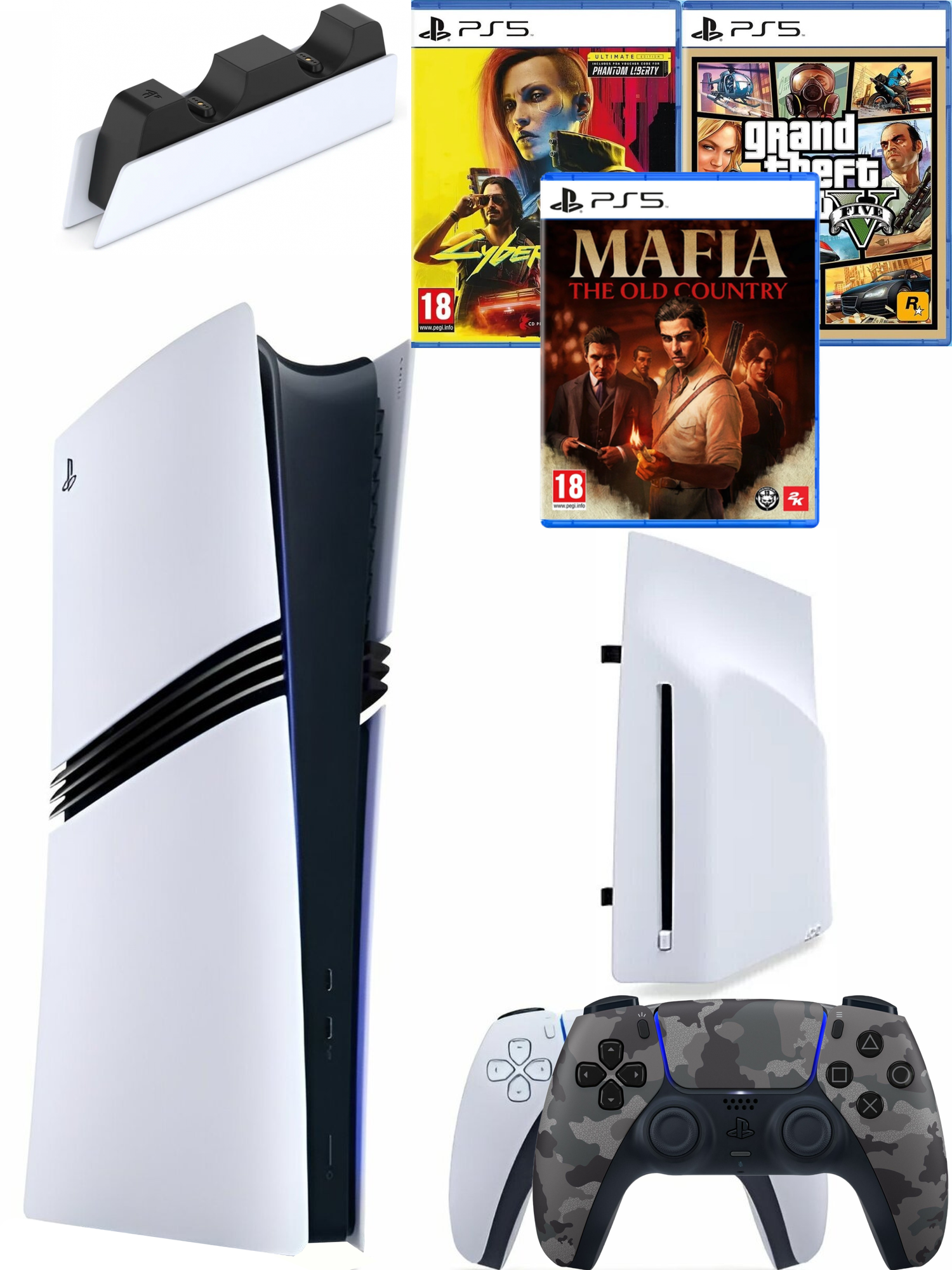 Игровая приставка Sony PS 5 Pro Digital Edition+Зарядная станция+ Дисковод +2-ой геймпад+3 игры , 2Tb SSD