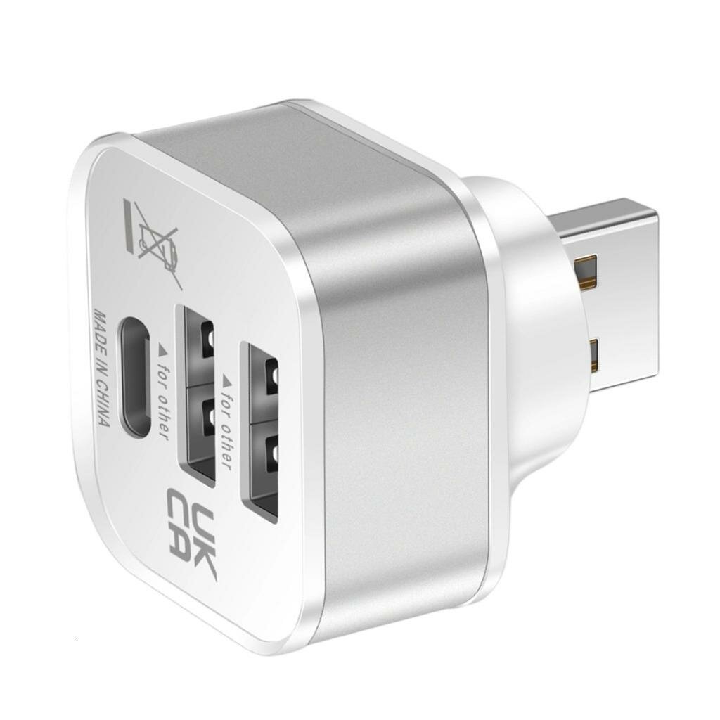 Портативный USB-удлинитель для авто 3 порта, Серебро