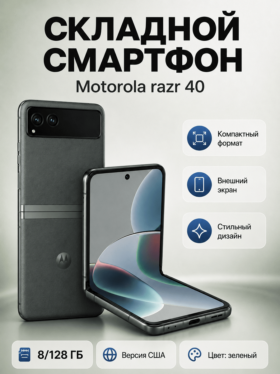 Складной смартфон Motorola Razr 40 8/128 ГБ, зеленый, Dual SIM + eSIM