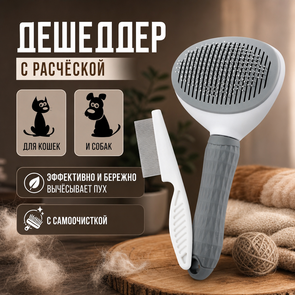 Профессиональная щетка для груминга кошек и собак, легко чистить, самоочищающаяся, снижает линьку, распутывает колтуны
