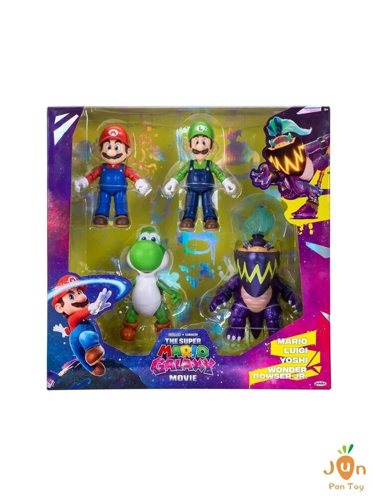 Super Mario Galaxy Movie Figure Multi-Pack / Детский игровой набор с подвижными суставами: Йоши, Марио, чудо-Боузер-младший и Луиджи. Идеальный подарок на день рождения.