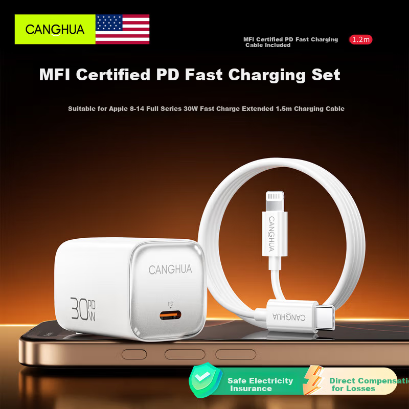 CangHua MFI сертифицированный GaN 30 Вт быстрая зарядка для iPhone 14/13 Pro Max/12/11 и iPad - PD30W Версия：Выбор