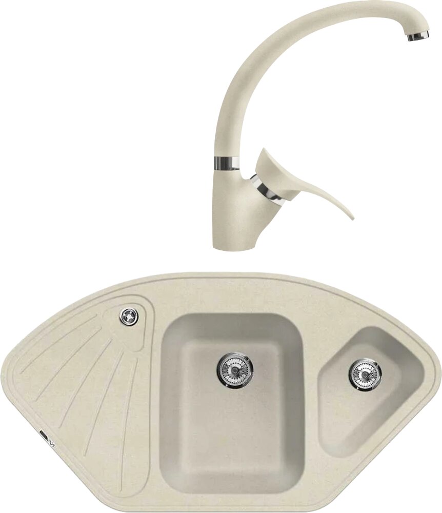 Комплект Мойка Lava A3. CRE 105x57, crema, кварц / Смеситель SG01 CRE crema, crema