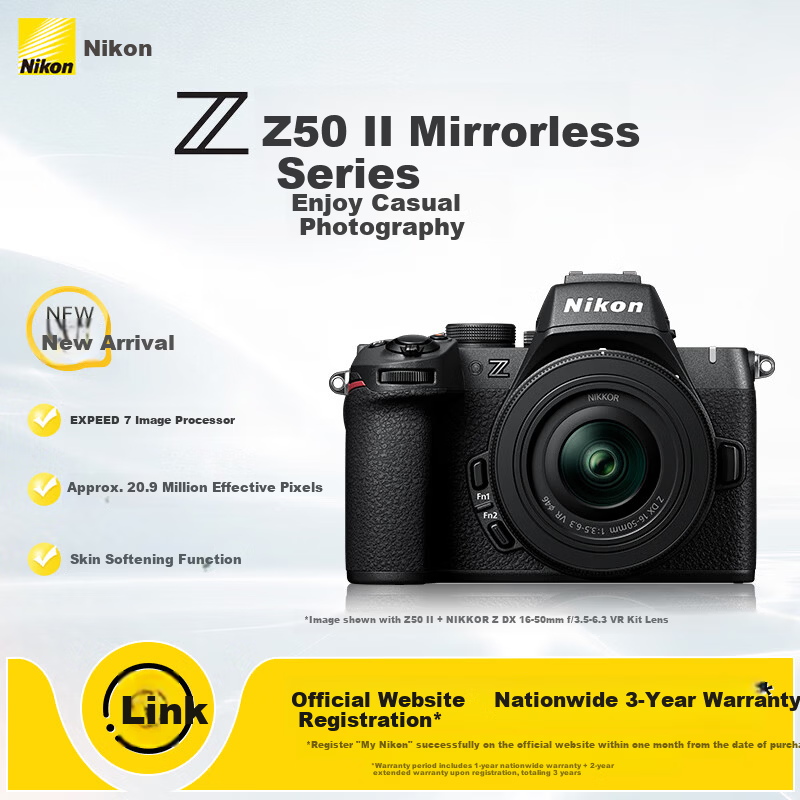 Зеркальная камера Nikon Z50II 16-50mm f/3.5-6.3 VR с сенсором APS-C и поддержкой 4K видео Цвет：Серия