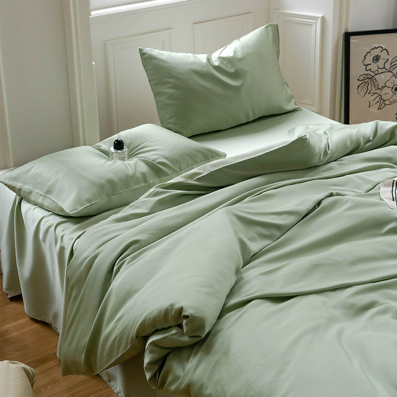 Nordic light luxury 60 tencel четырехсекционная летняя обнаженная спальная двусторонняя простыня из ледяного шелка, стеганое одеяло, простыня, постельное белье
