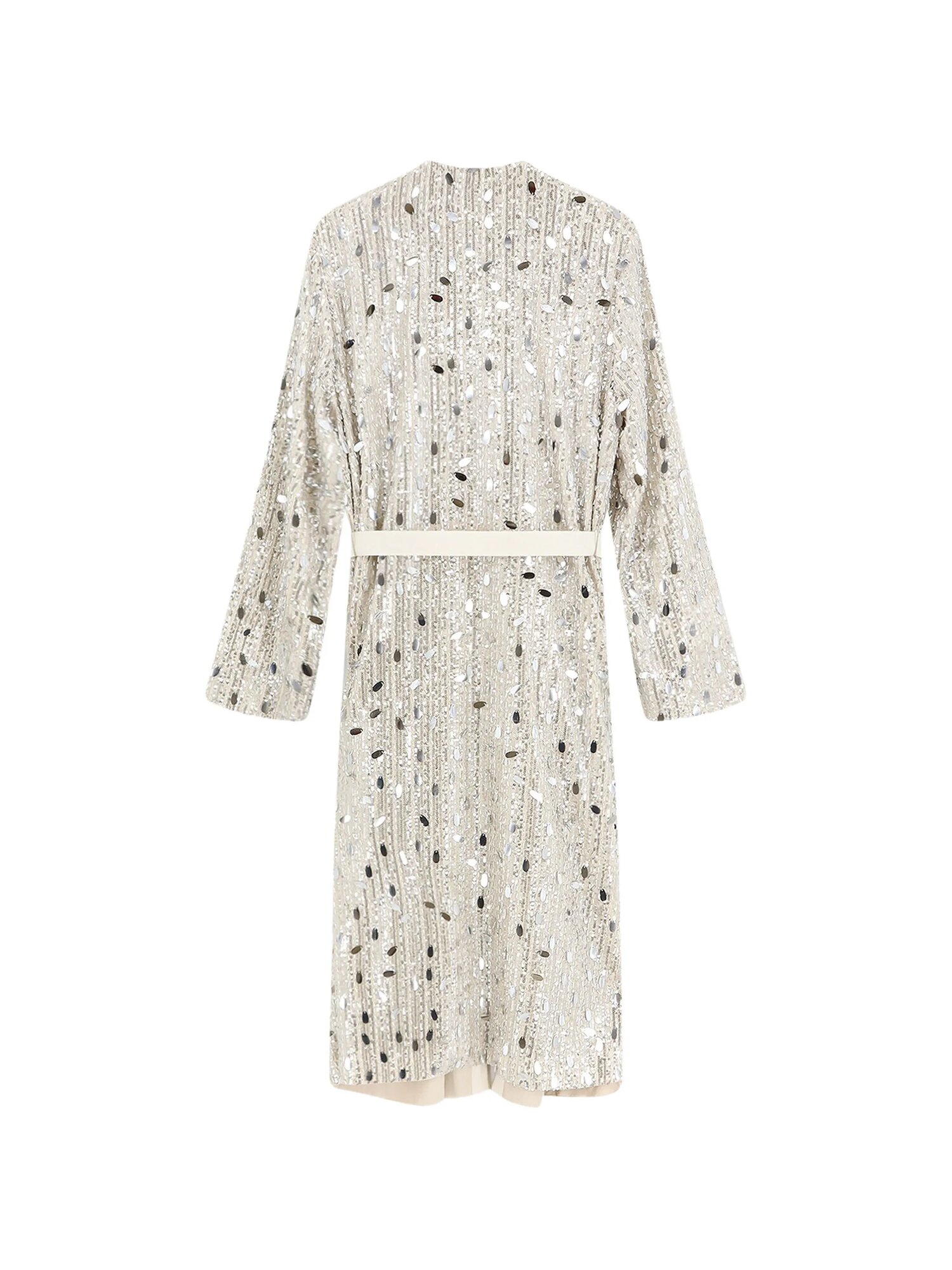 Пальто DESANTIS Sequin-embellished belted coat, размер 42, серебристый/красный — фото 1