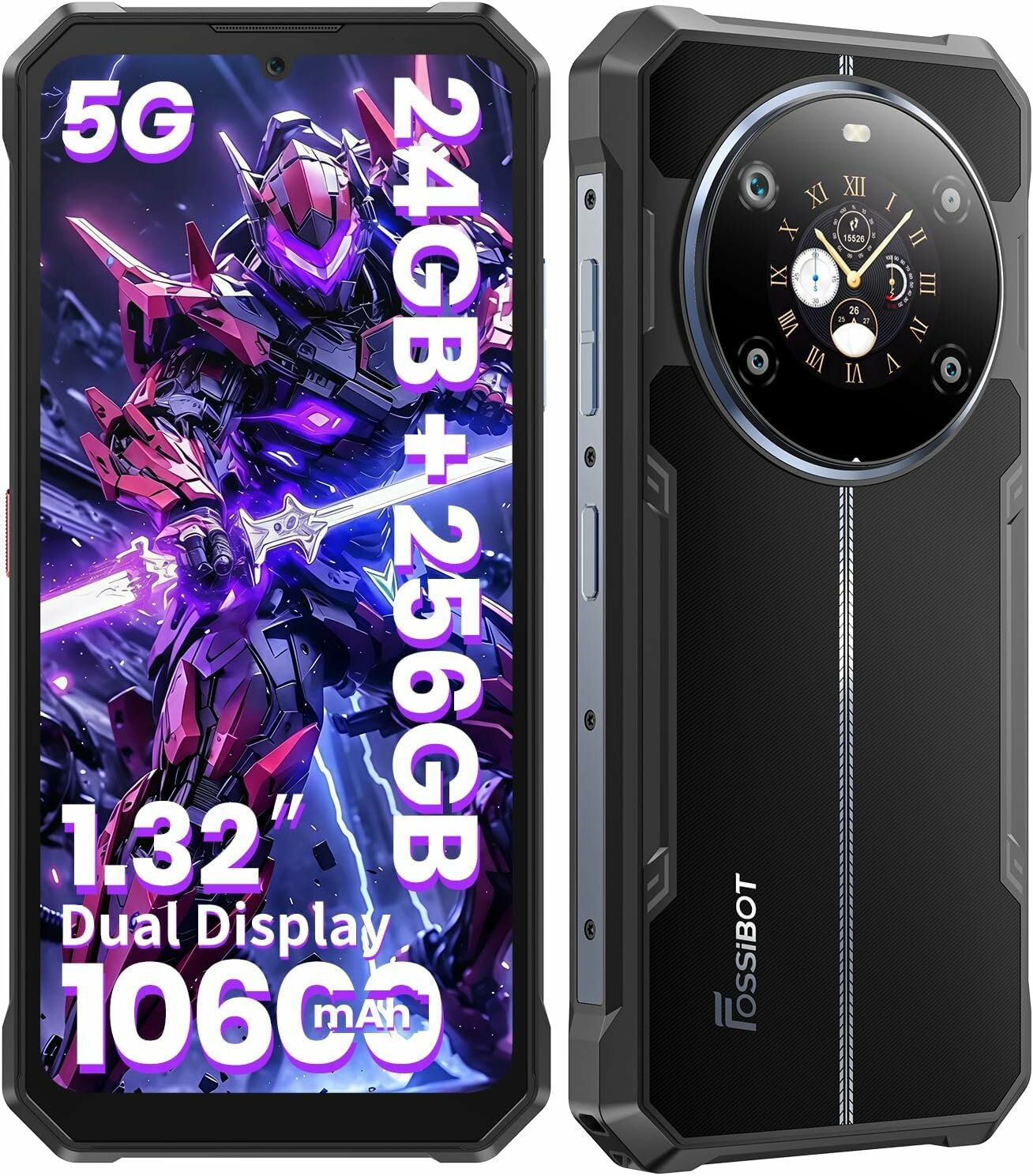 FOSSIBOT F109 5G защищенный смартфон, 24(8+16) ГБ 256 ГБ, Android 14, 10600 мАч, 6,745-дюймовый FHD-экран