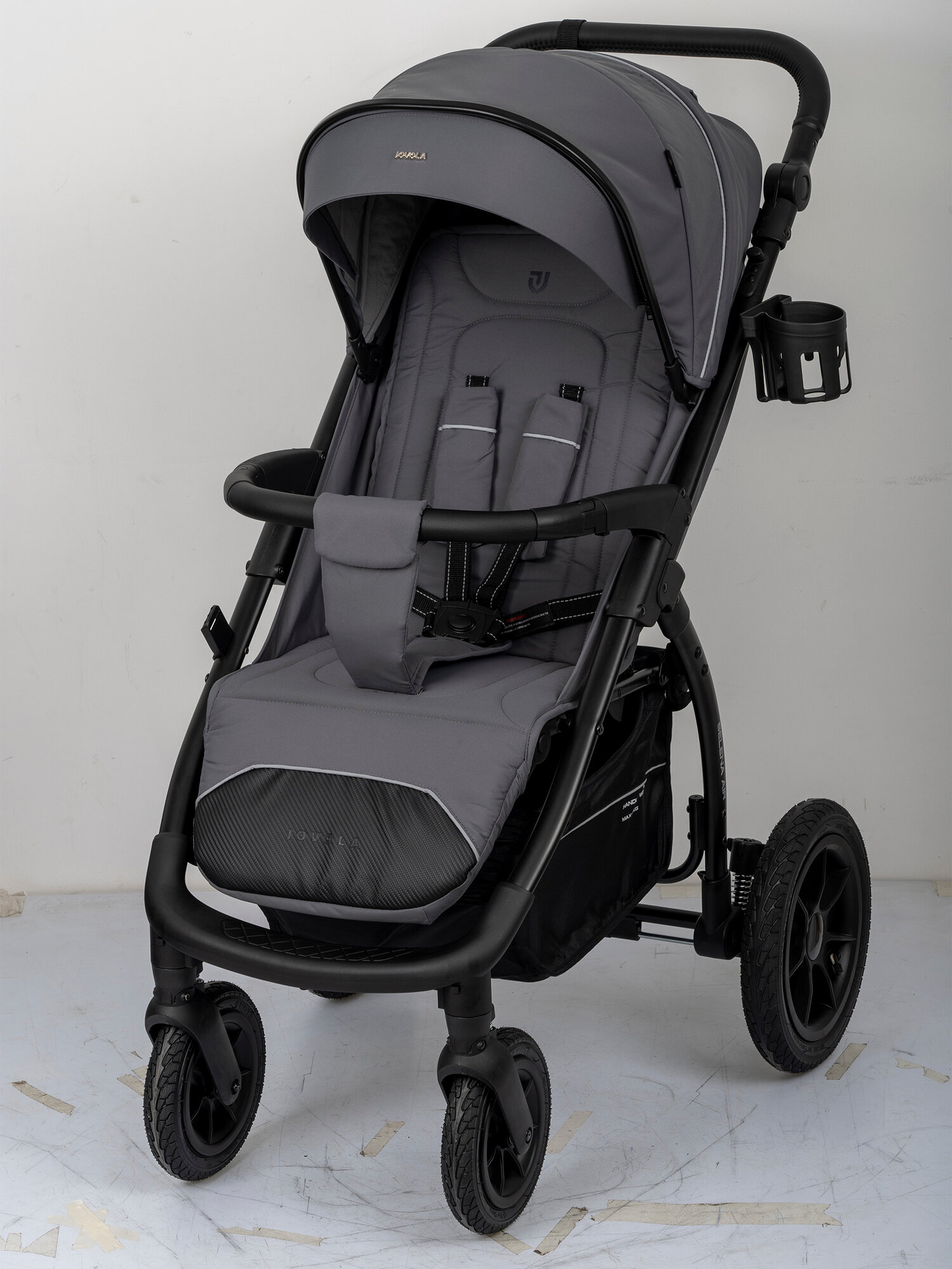 Коляска прогулочная детская Jovola Selena Air Plus, всесезонная, большие надувные колеса, амортизация, темно-серый