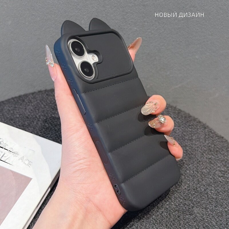 Чехол для смартфона 13 Pro черный противоударный с объемными кошачьими ушками