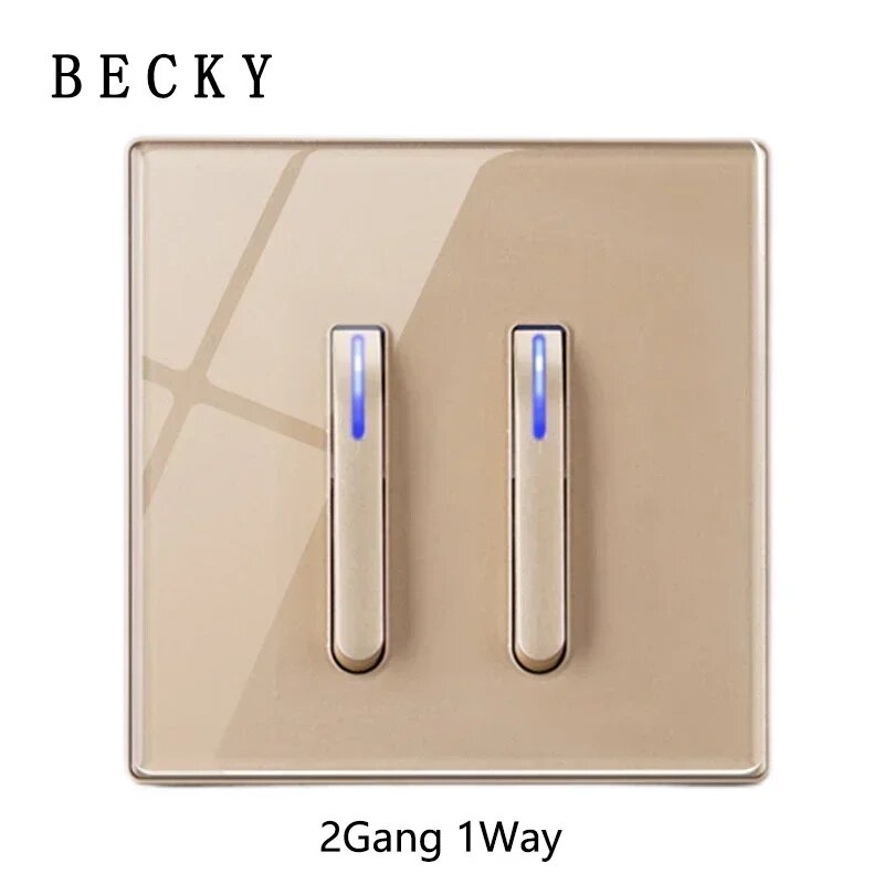 Золотой выключатель-розеточная панель из стекла с клавишами пианино 2Gang1Way