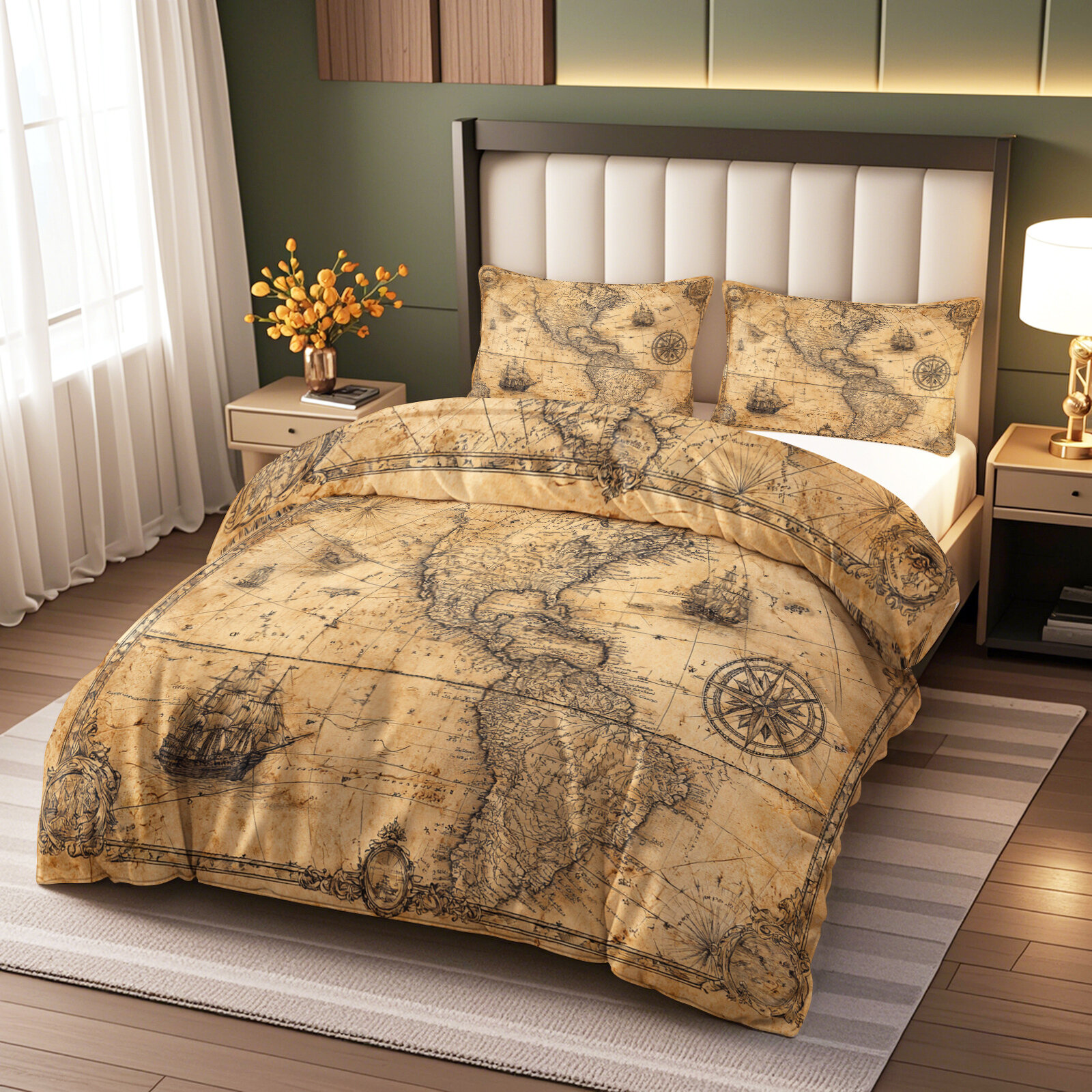 Винтаж Комплект постельного белья 1.5/2-сп/Евро 3 предмета 175x215cm Ретро Mикрофибра 2 наволочки 70х70