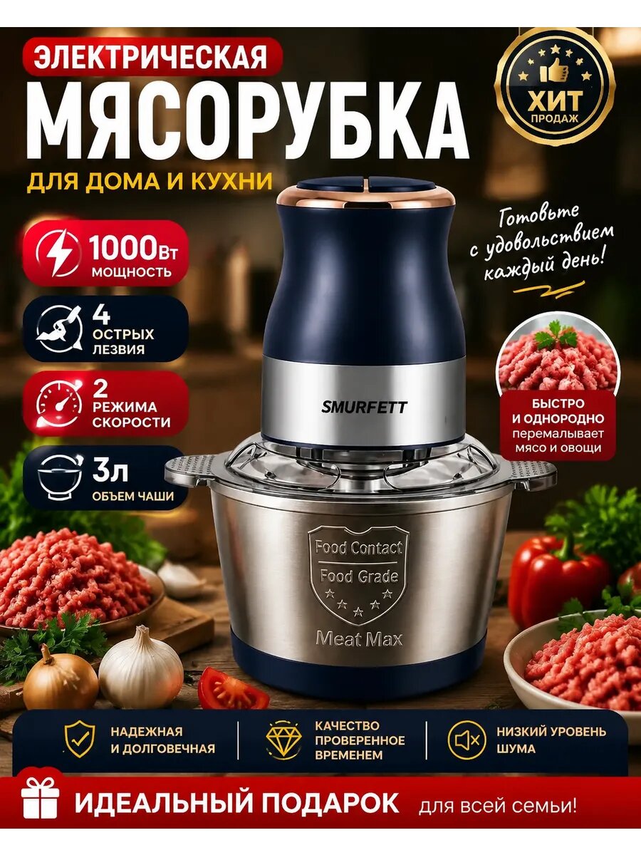 Измельчитель кухонный электрический чоппер 3л