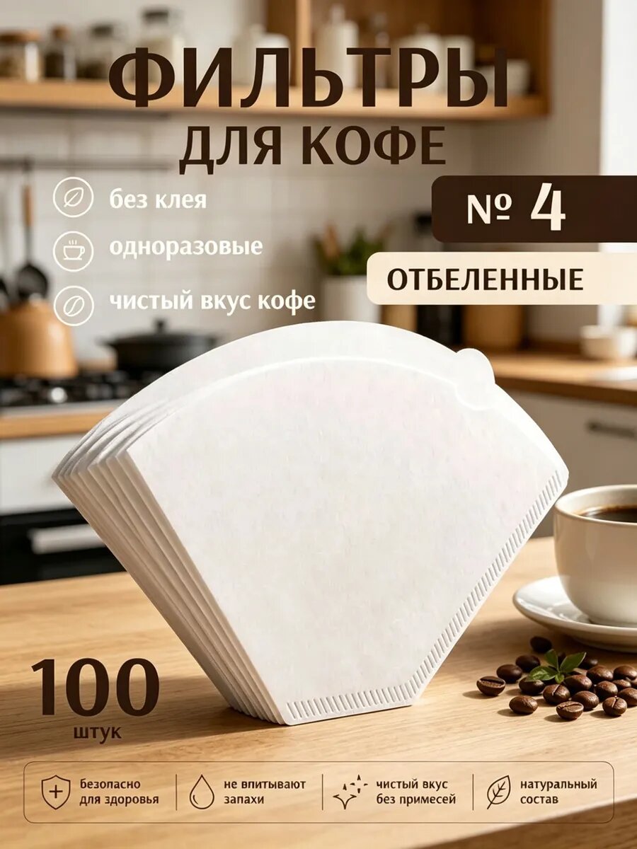 Фильтр для кофе белые №4, 100 шт