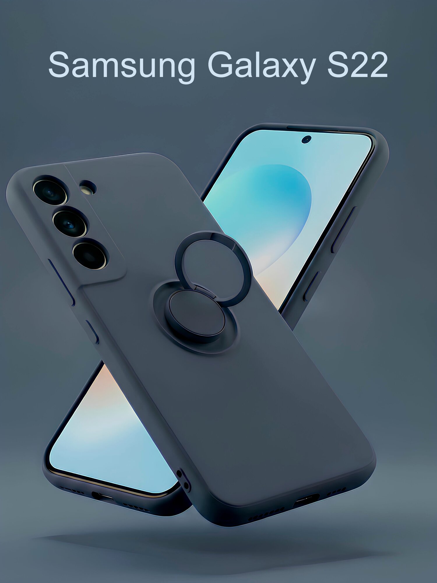 Силиконовый чехол для Samsung Galaxy S22, с кольцом, Soft Touch, графит