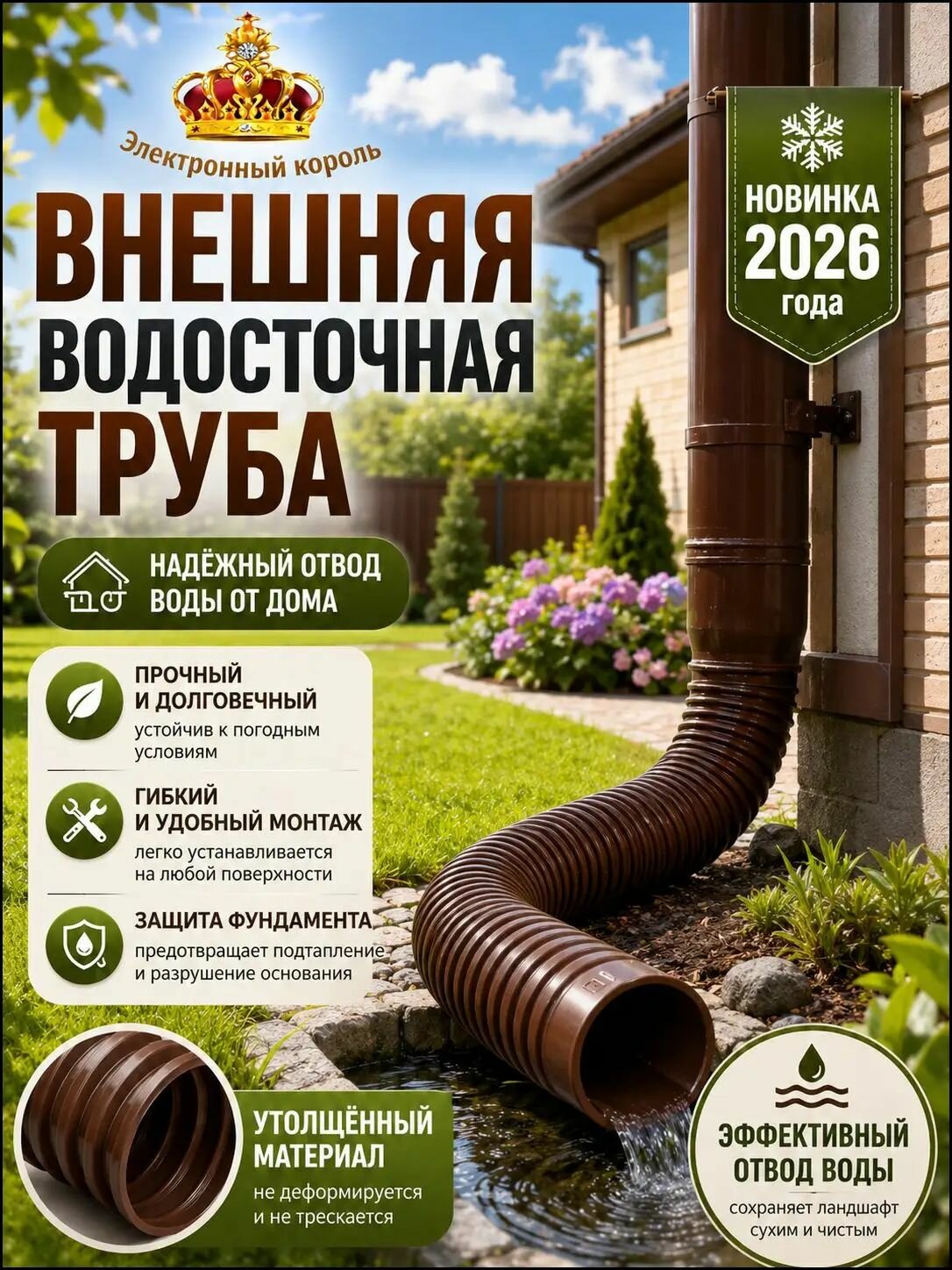 Качественный удлинитель для дренажа, труба адаптивная гибкая, универсально применяемая в системах водостока