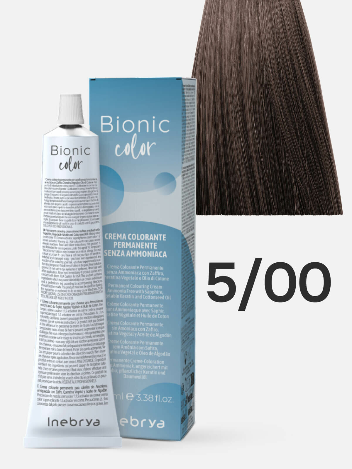 Крем - краска для волос профессиональная без аммиака Inebrya Bionic Color 5/00 Светлый каштановый Интенсивный натуральный, 100 мл