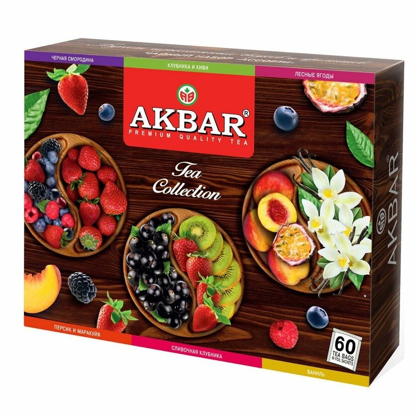 Akbar Подарочный набор чая, 6 вида по 10 пакетиков, 120 г, 1 уп.