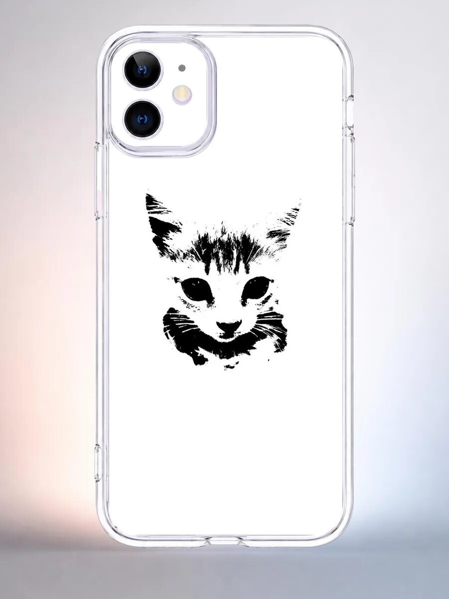 Чехол iPhone 11 мордочка кота силиконовый прозрачный