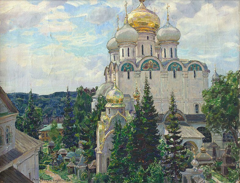 "Новодевичий монастырь. Собор", Васнецов А. М, картина для интерьера (репродукция) (50х38 см / без подрамника)