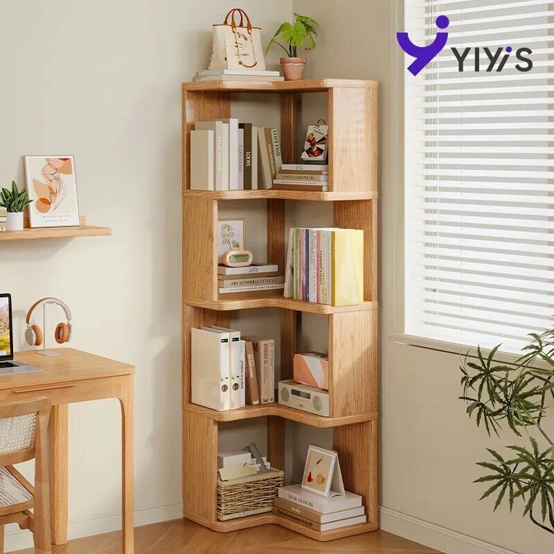 Угловая книжная полка‑стеллаж YIYIS из цельного дерева, 5 ярусов, 40×40×162 см, угловое хранение — фото 1