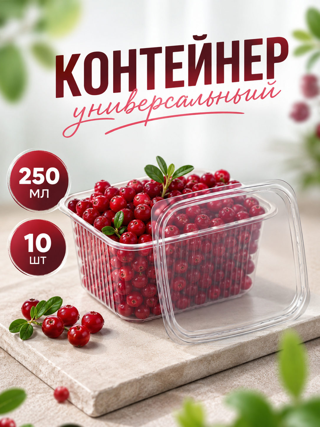 Контейнеры одноразовые пластиковые с крышкой набор 10 шт, 250 мл, цвет прозрачный