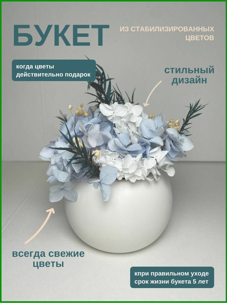 Букет из гортензии в белом шаре, стабилизированный цветок, гипоаллергенный