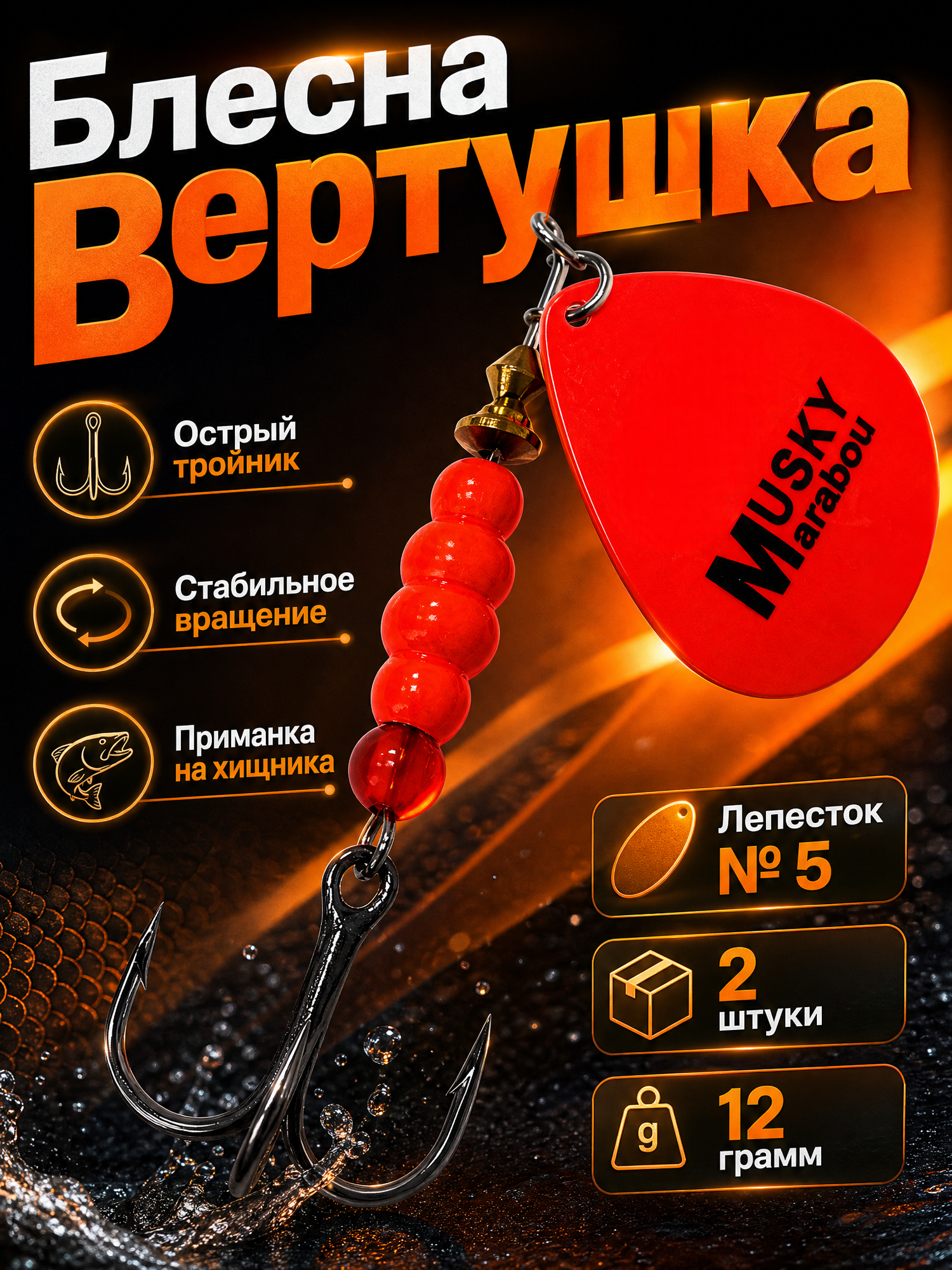Блесна рыболовная вращающаяся с лепестком / Вертушка на щуку, окуня, голавля / №5 2 штуки (MS-31)