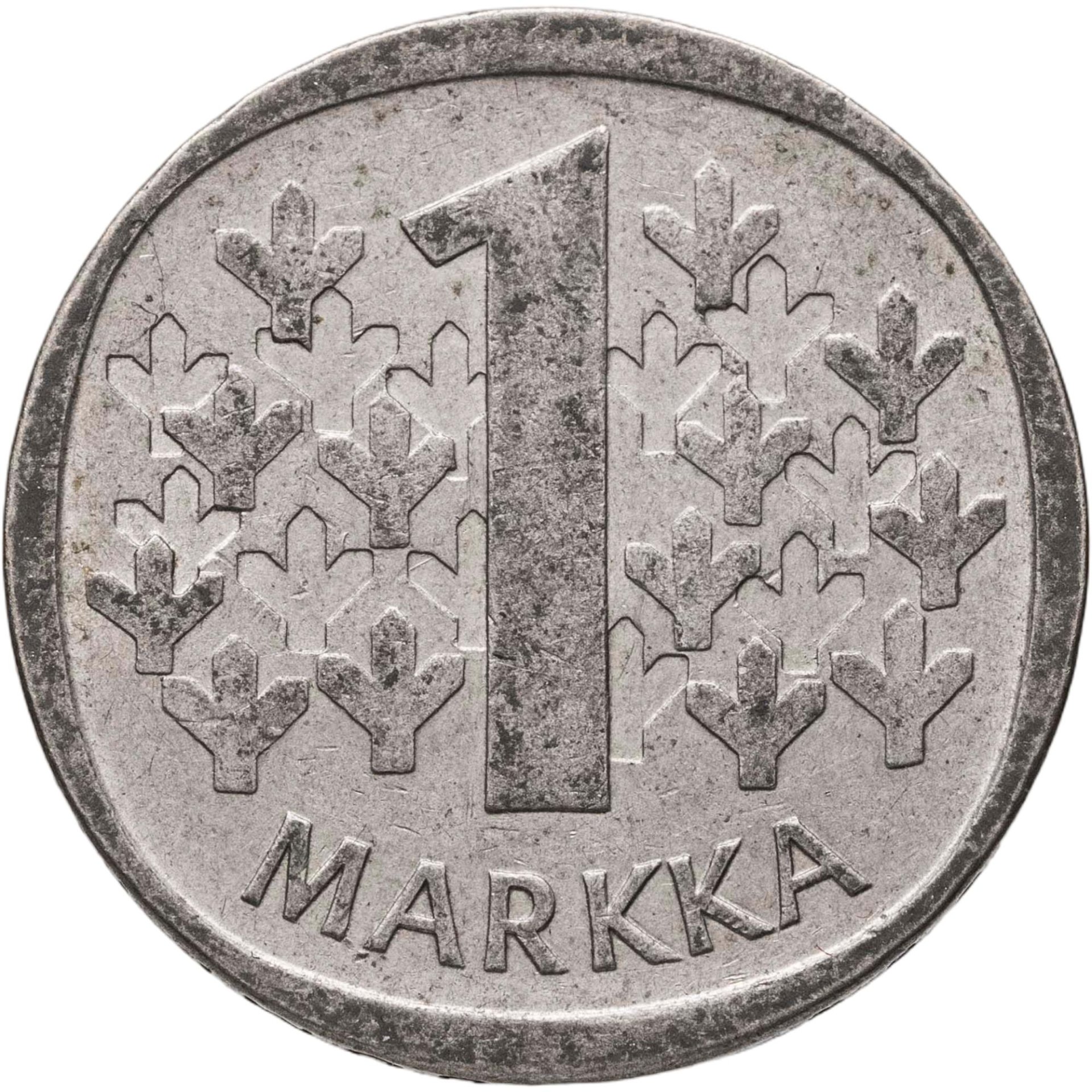 Финляндия 1 марка markka 1965 S, Серебро 350, в сохранности XF