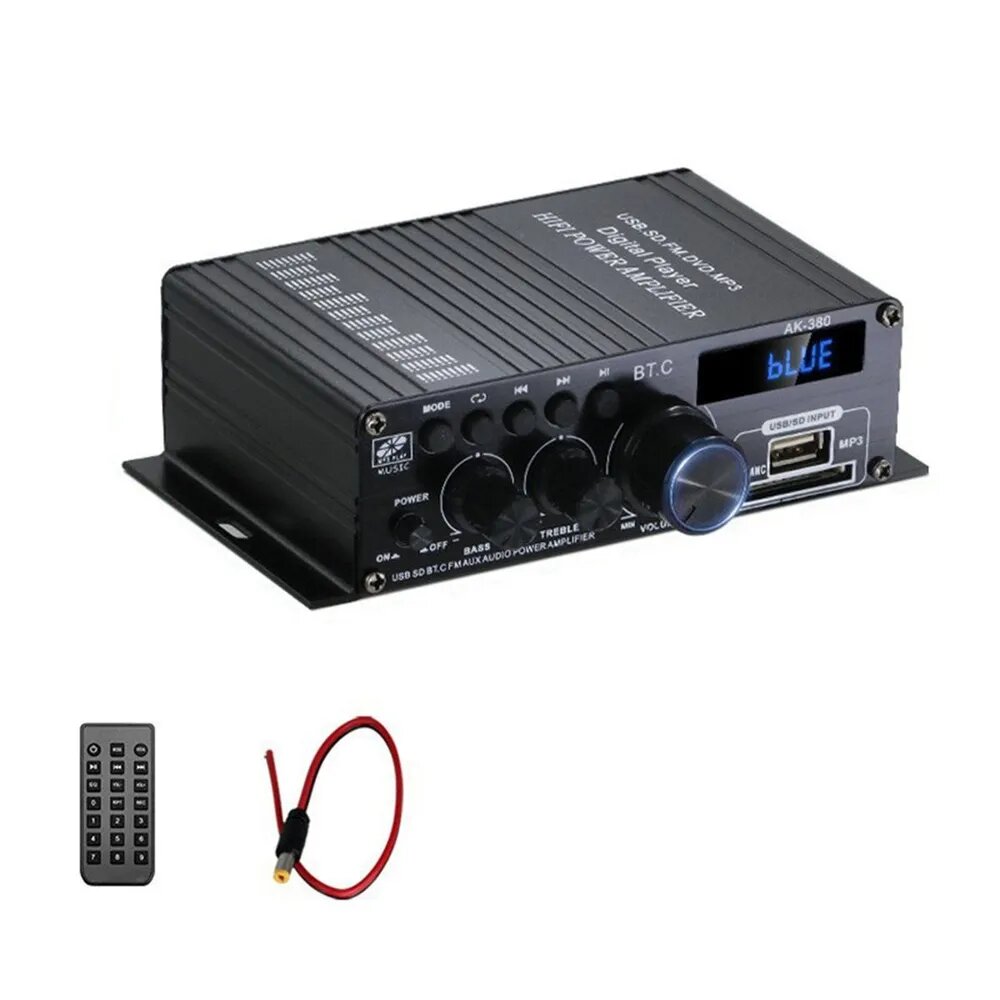 Цифровой усилитель AK380 с Bluetooth, HiFi аудио, караоке, 2 канала, усилитель класса D, USB, SD, AUX вход.