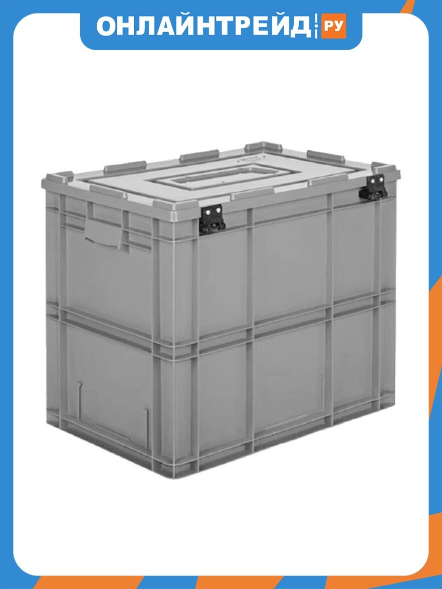 Ящик Abox Plastik п/п 600х400х520 сплошной, усиленное дно, с крышкой цв. серый