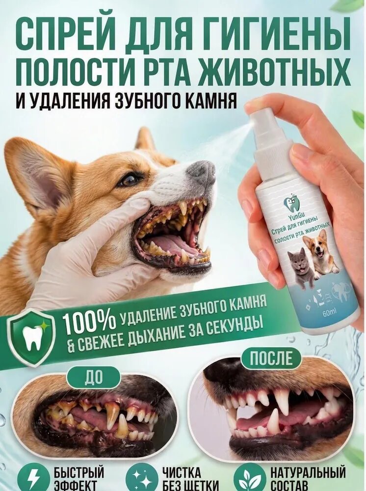 Спрей для чистки зубов для кошек и собак, удаляет зубной камень, устраняет неприятный запах изо рта, освежает дыхание, можно есть, не чистя зубы, 60 мл