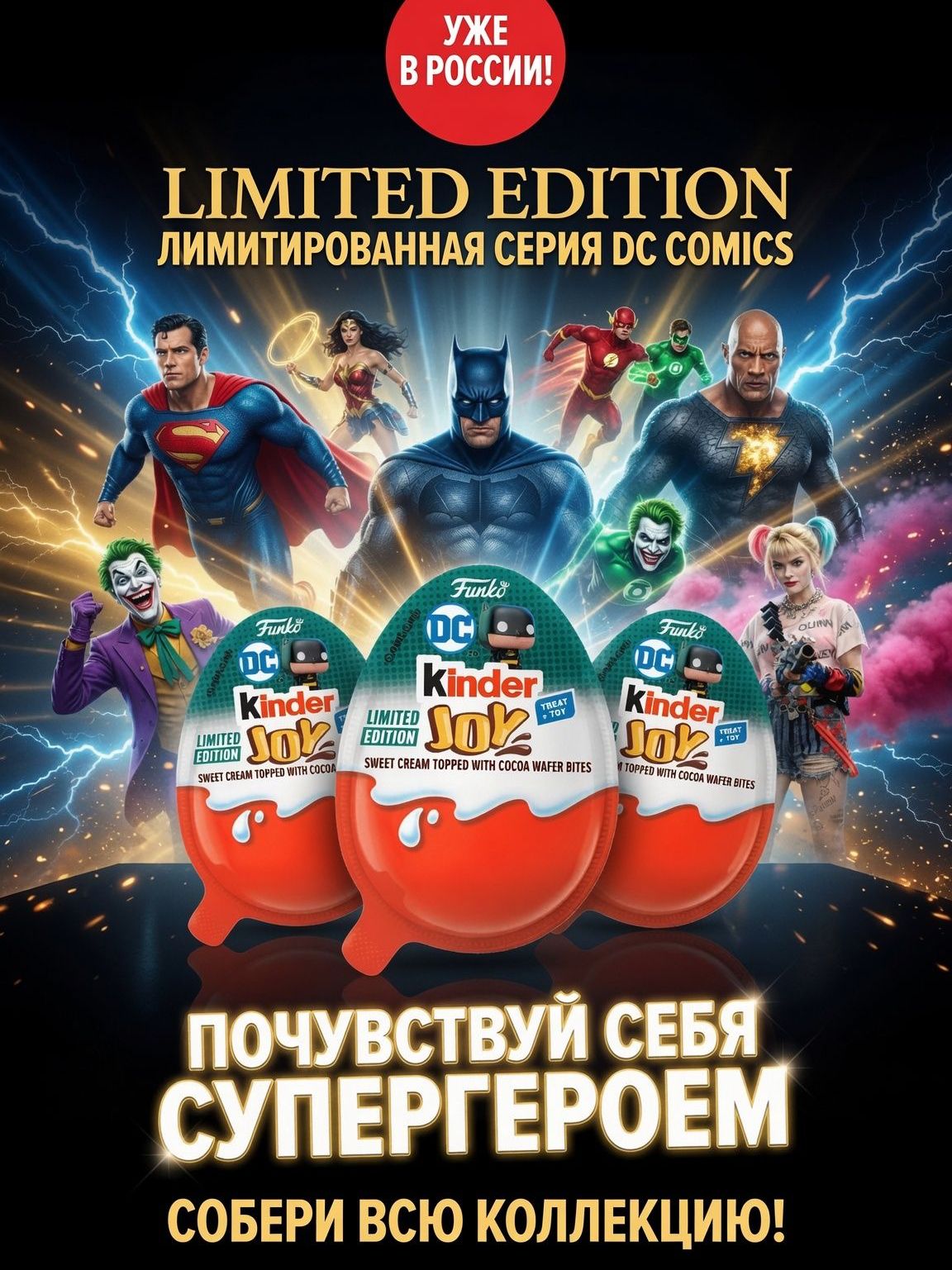 Kinder Joy DC Comics Funko Pop Шоколадное яйцо с коллекционной фигуркой DC - 3 штуки