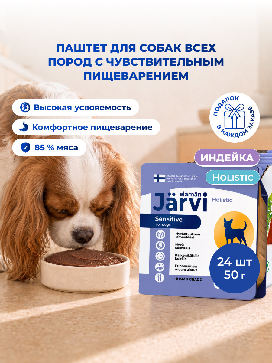 Влажный корм Jarvi мясной паштет mini для собак всех пород с чувствительным пищеварением с индейкой, 50 г х 24 шт.