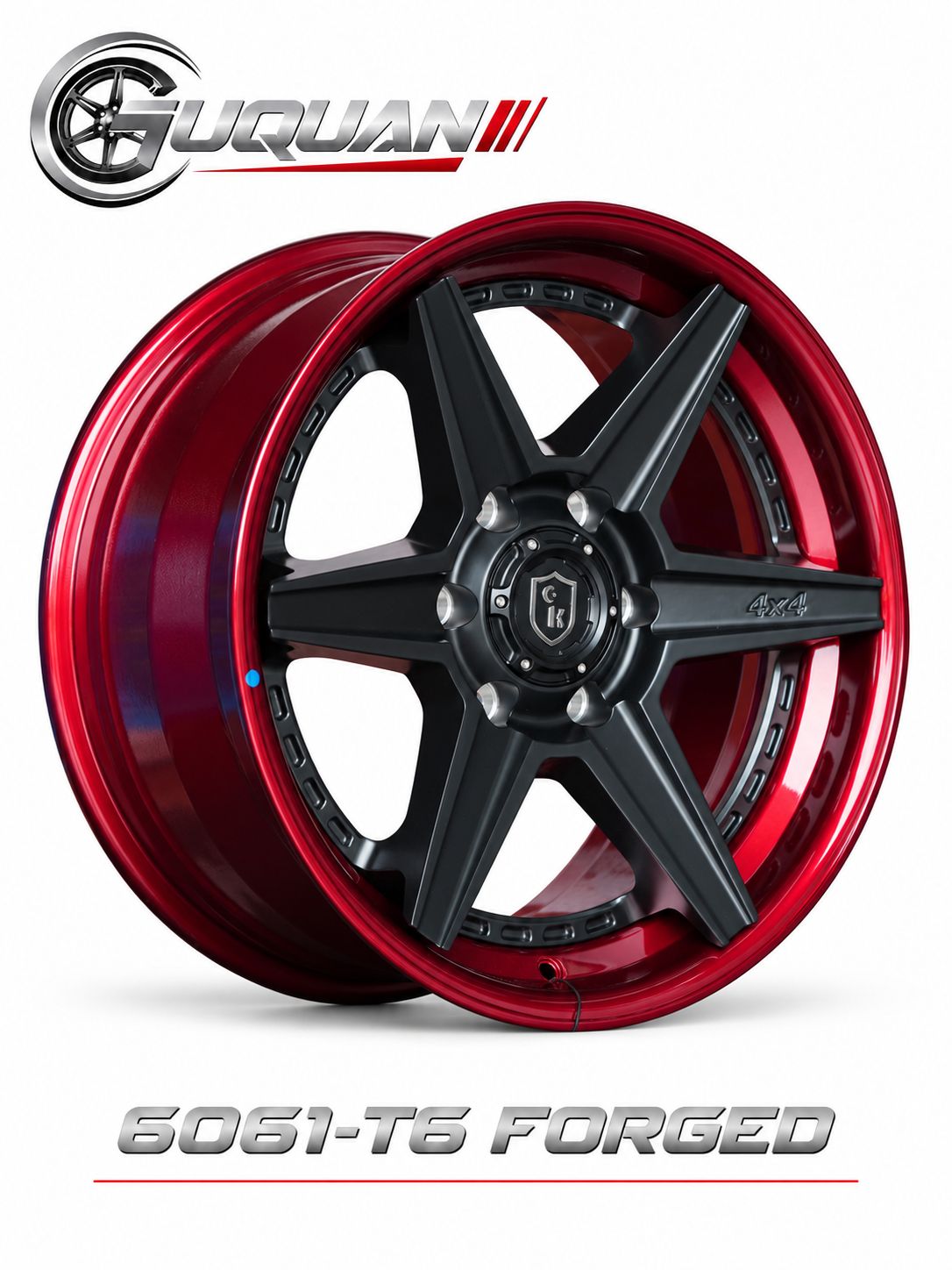Кованый колесный диск CK 4157E1785-4 R17 8.5J ET0 6x139.7, матовые черные спицы, красный обод Candy