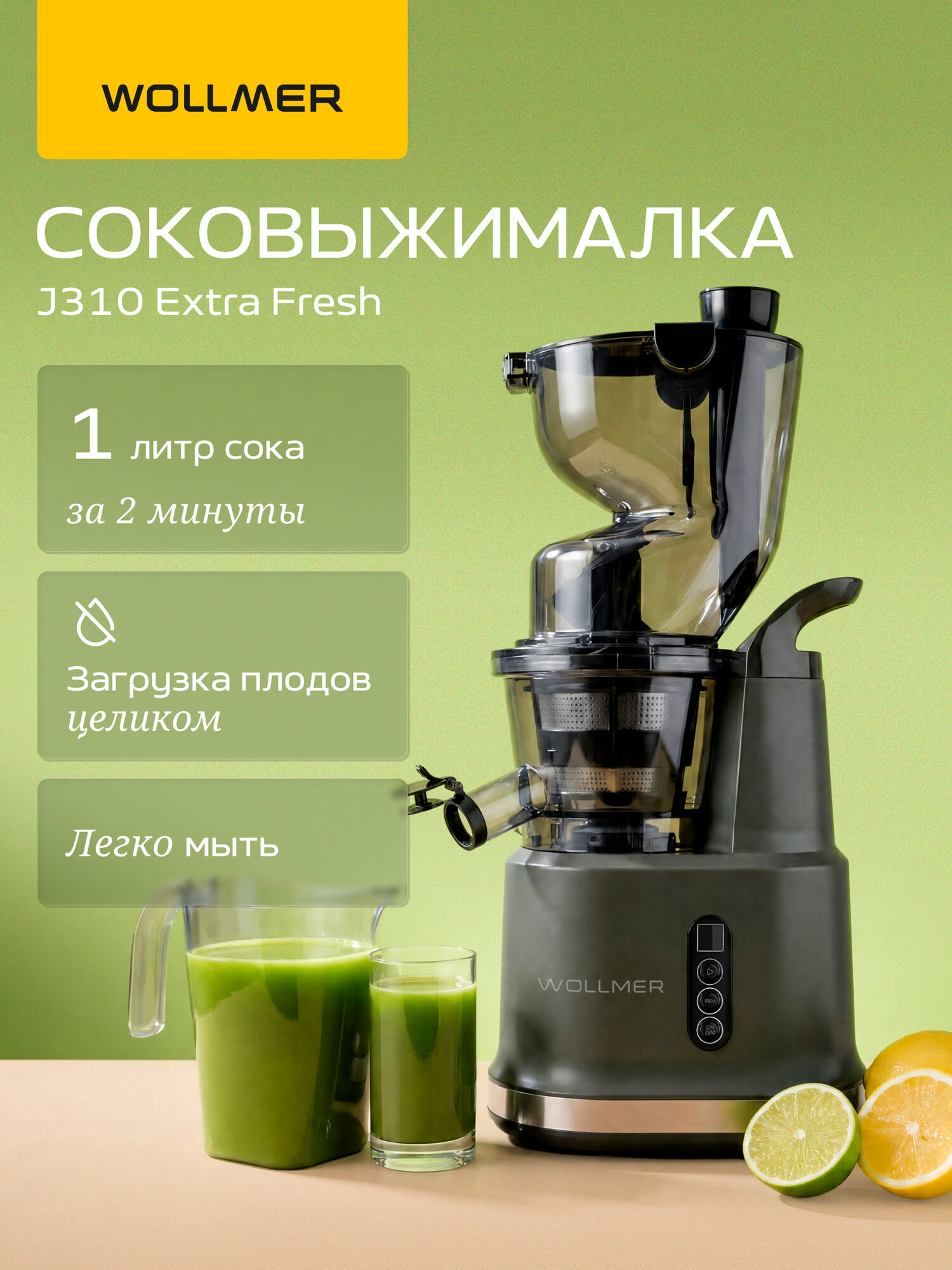 Шнековая соковыжималка Wollmer J310 Extra Fresh для цитрусовых, овощей и фруктов