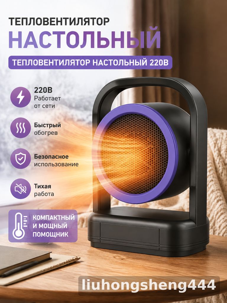 Тепловентилятор настольный электрический для дома и офиса, 220 В, 500 1000 Вт, с защитой от перегрева, серый