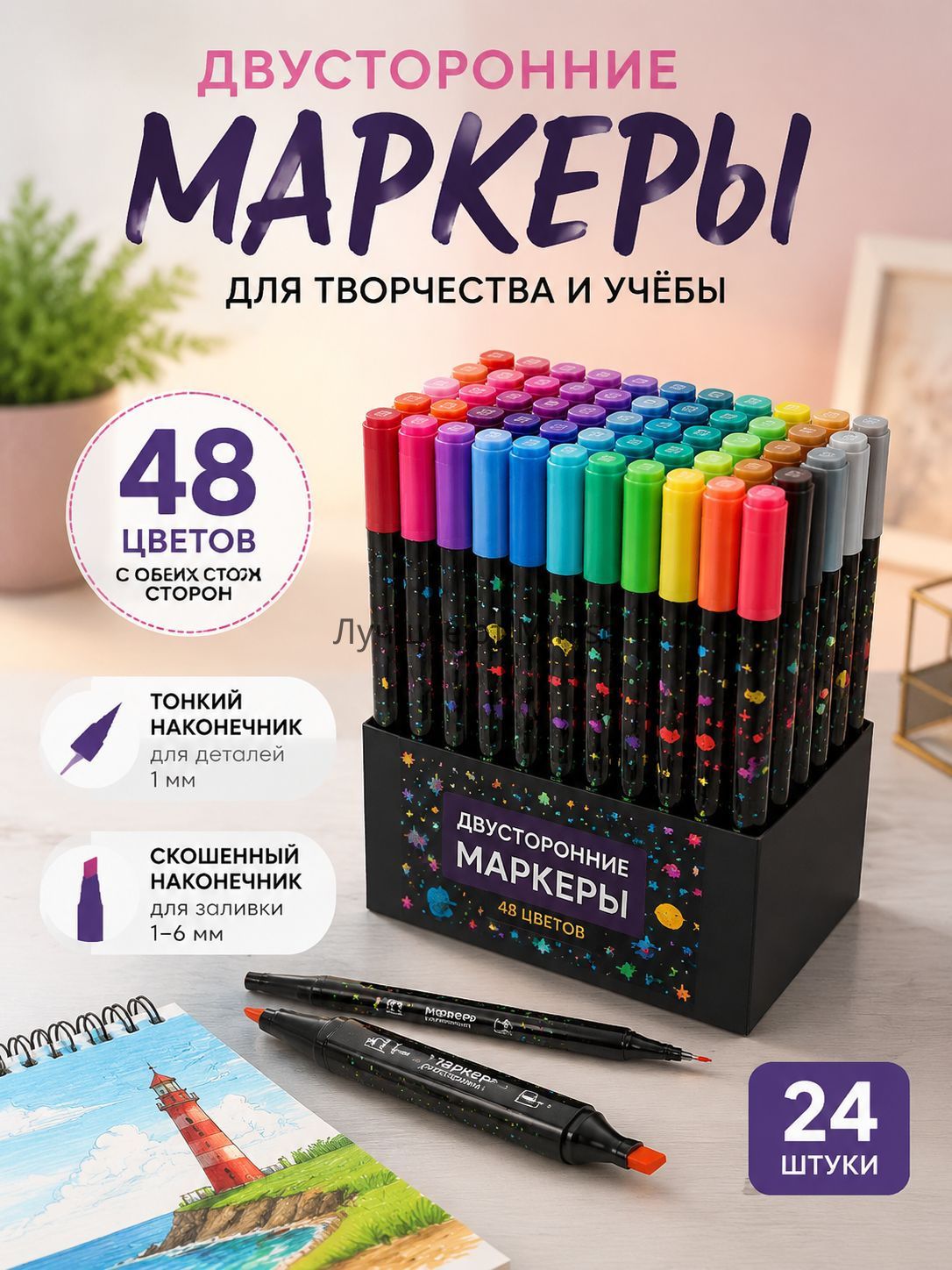 Набор маркеров Акварельный, толщина: 3 мм, 48 шт. для скетчинга, для граффити