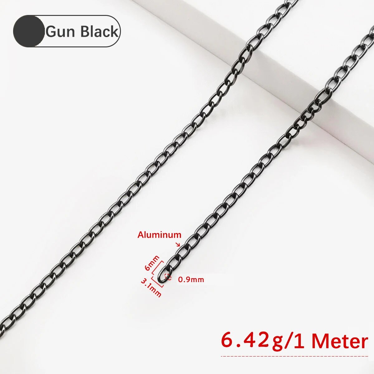 Цепочка для бижутерии 3-10 мм 1 метр Черный, 3.1mm x1m-Gun Black