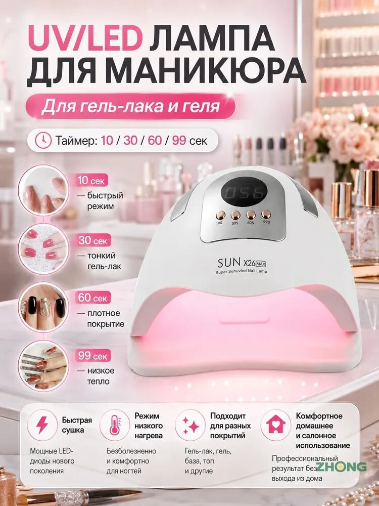 LED лампа для геля и гель-лака, комфортная
